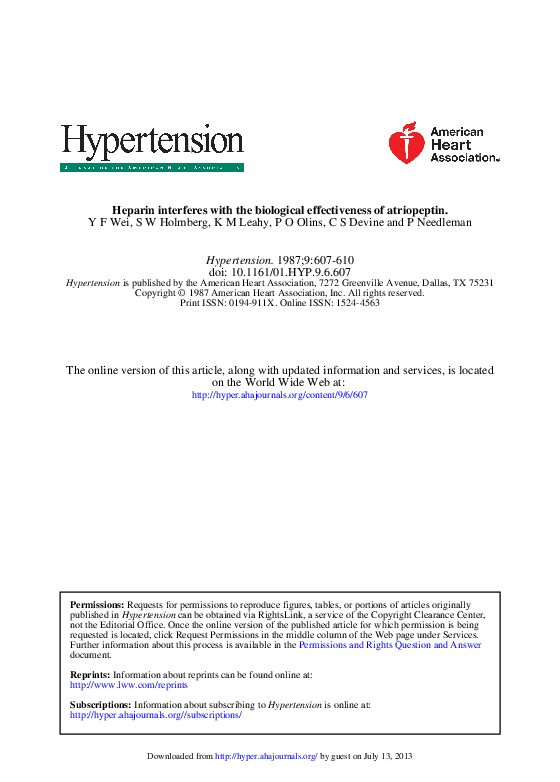(PDF) Heparin Interferes with the Biological Effectiveness of Atriopeptin