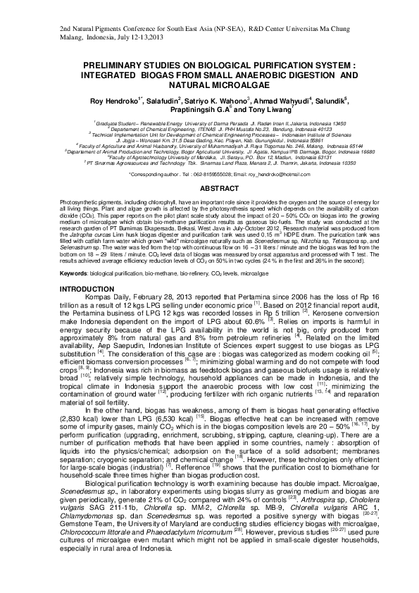 Preliminary Studies On Biological Purification System : Integrated ...