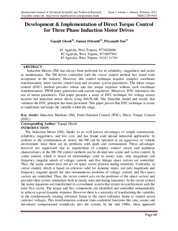 Pdf Development And Implementation Of Direct Torque Control For Three
