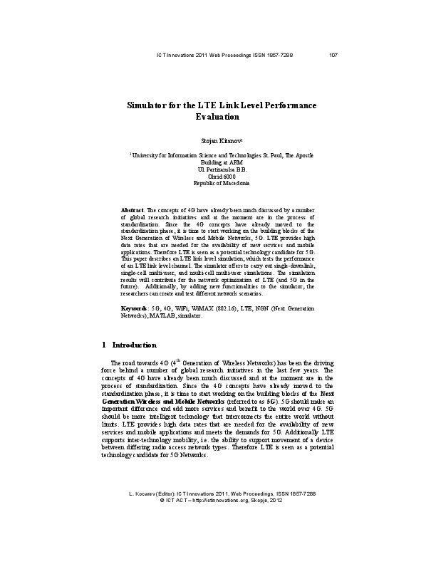 Pdf Simulator For The Lte Link Level Performance Evaluation
