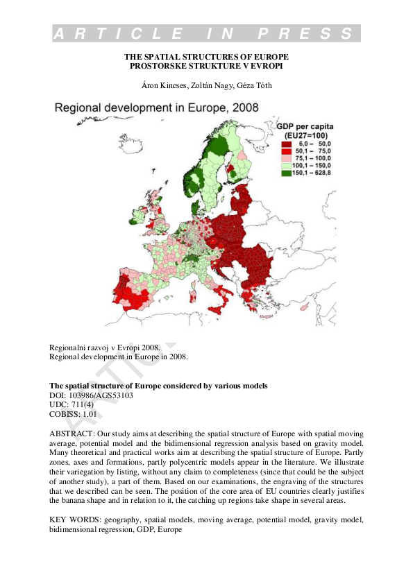 (PDF) The spatial structure of Europe considered by various models