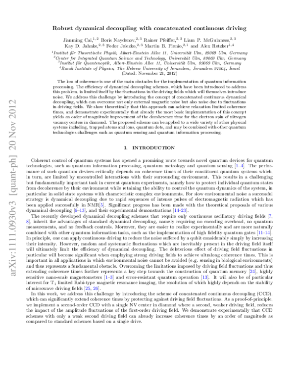 (PDF) Robust dynamical decoupling with concatenated continuous driving