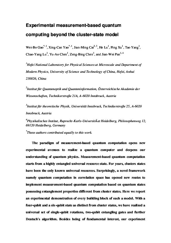 Pdf Experimental Measurement Based Quantum Computing Beyond The Cluster State Model