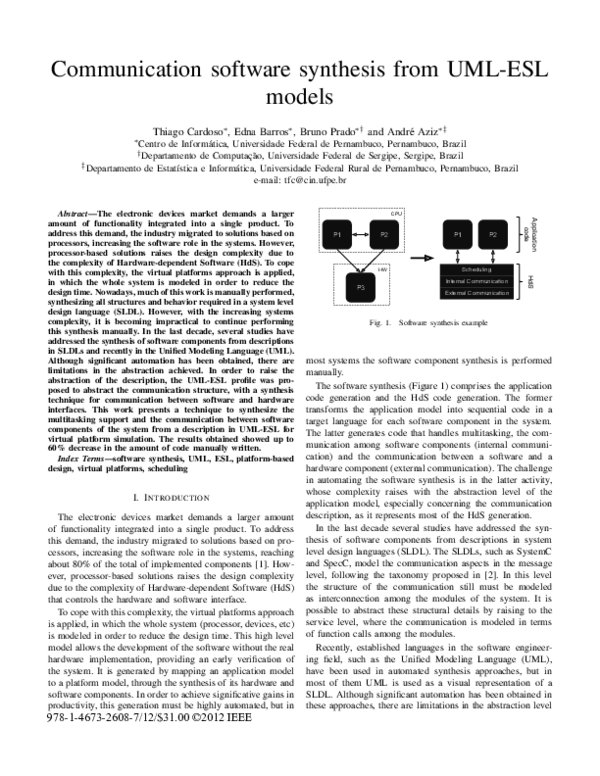 Pdf Communication Software Synthesis From Uml Esl Models
