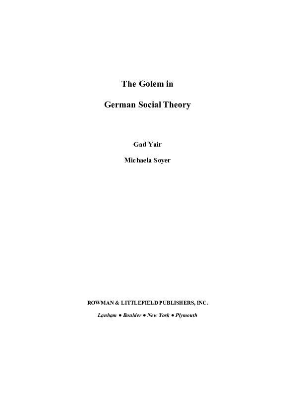 (PDF) The Golem and German Social Theory