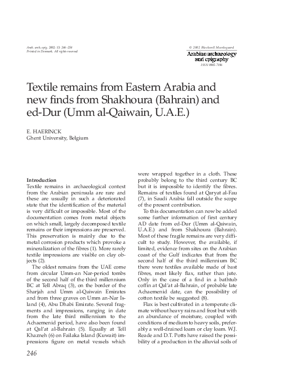 (PDF) E. Haerinck, Textile remains from Eastern Arabia and new finds ...