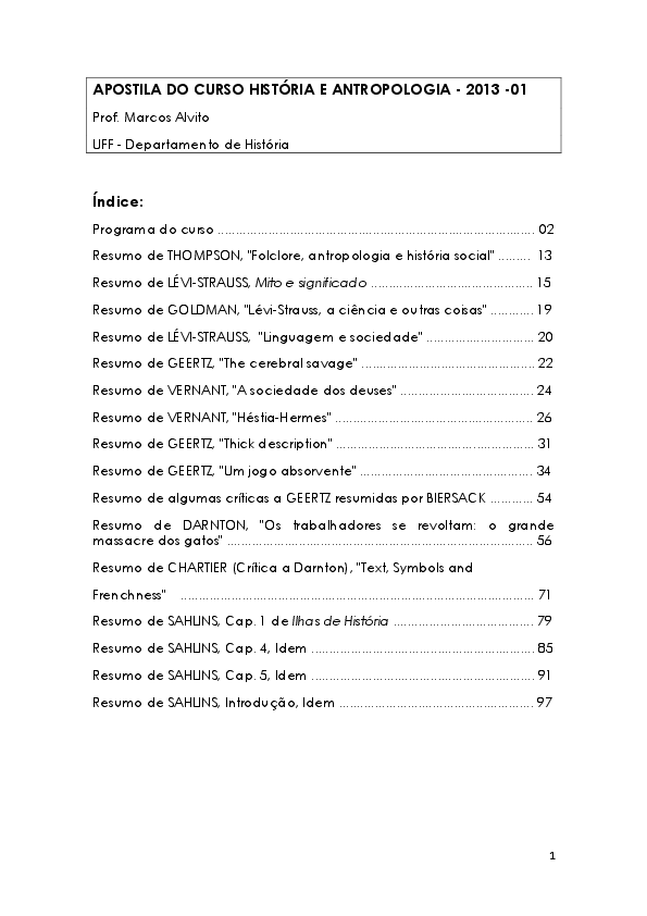 (DOC) APOSTILA do curso História e Antropologia - Prof. Marcos Alvito