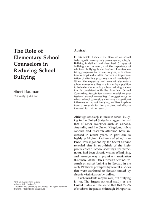 (PDF) The role of elementary school counselors in reducing school bullying
