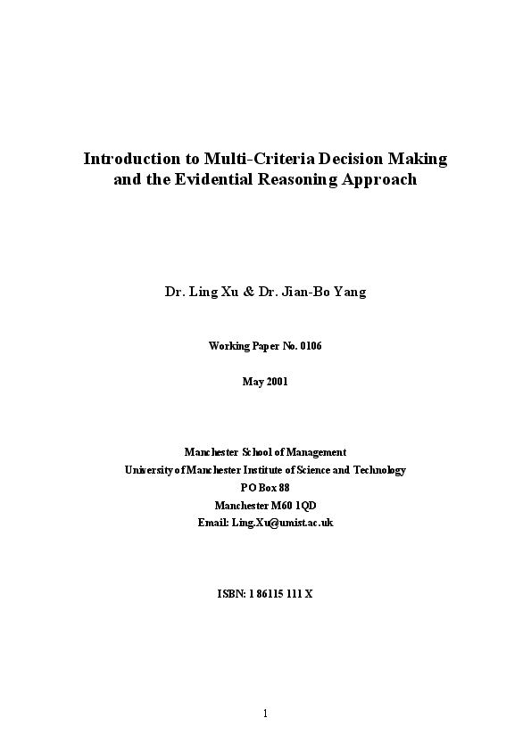 (PDF) Introduction to Multi Criteria Decision Making evidential reasoning approach