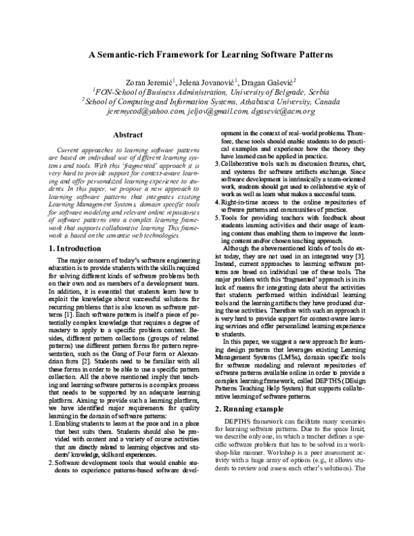 (PDF) A Semantic-Rich Framework for Learning Software Patterns