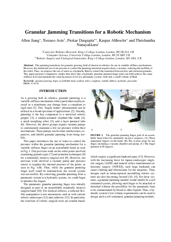 Granular Jamming Transitions for a Robotic Mechanism