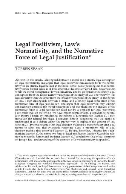 (PDF) Legal Positivism Laws Normativity and the Normative Force of ...