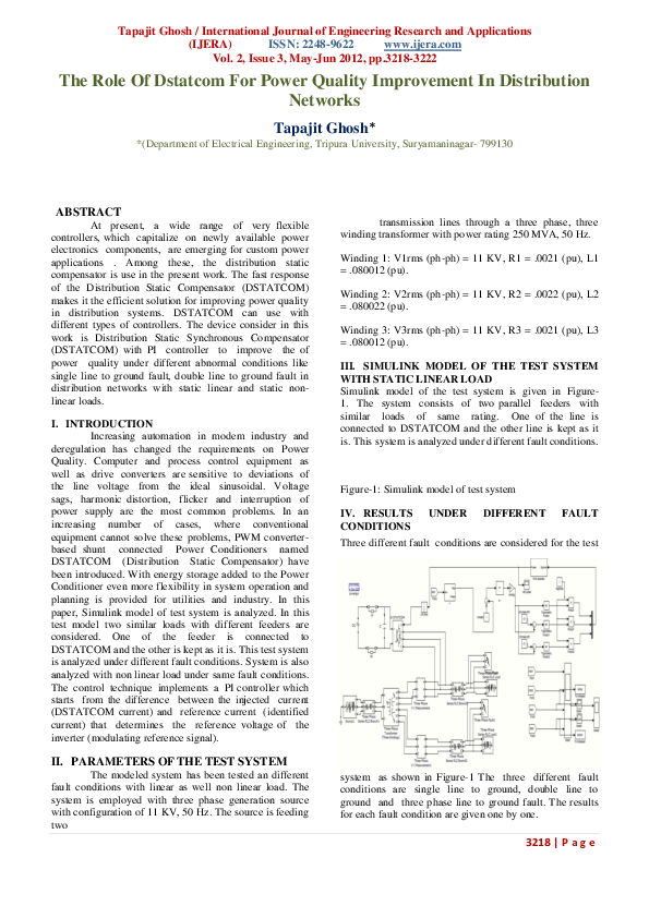 Pdf The Role Of Dstatcom For Power Quality Improvement In