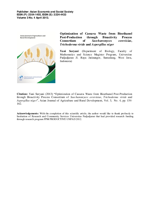 (PDF) Optimization of Cassava Waste from Bioethanol Post-Production through Bioactivity Process ...