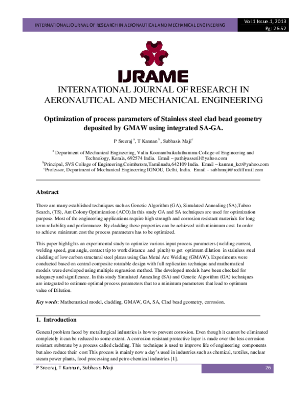 (PDF) Optimization of process parameters of Stainless steel clad bead geometry deposited by GMAW ...