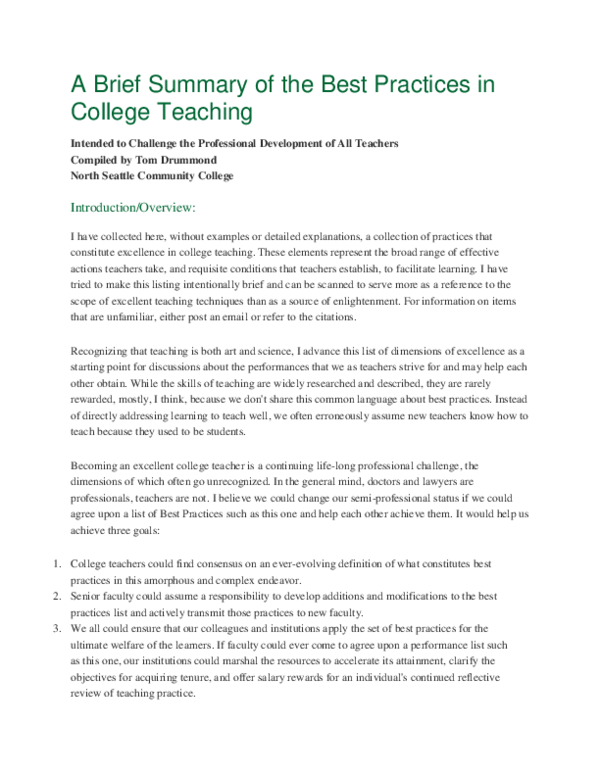 (DOC) A Brief Summary of the Best Practices in College Teaching