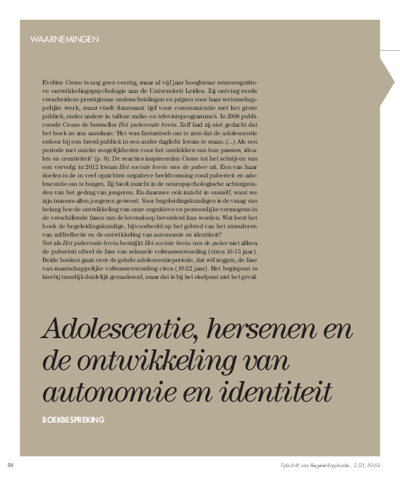 (PDF) Adolescentie, hersenen en de ontwikkeling van autonomie en ...