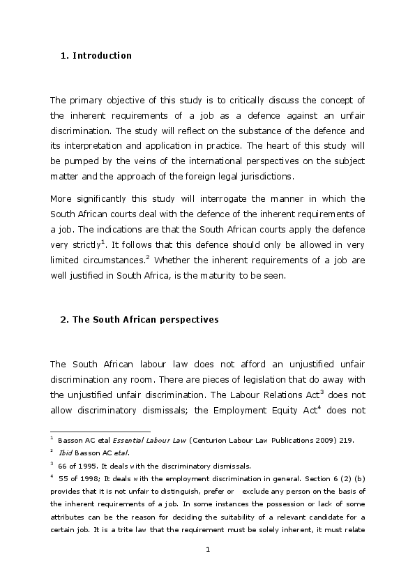 (DOC) Inherent Requirements of a job in South African Law | Thato ...