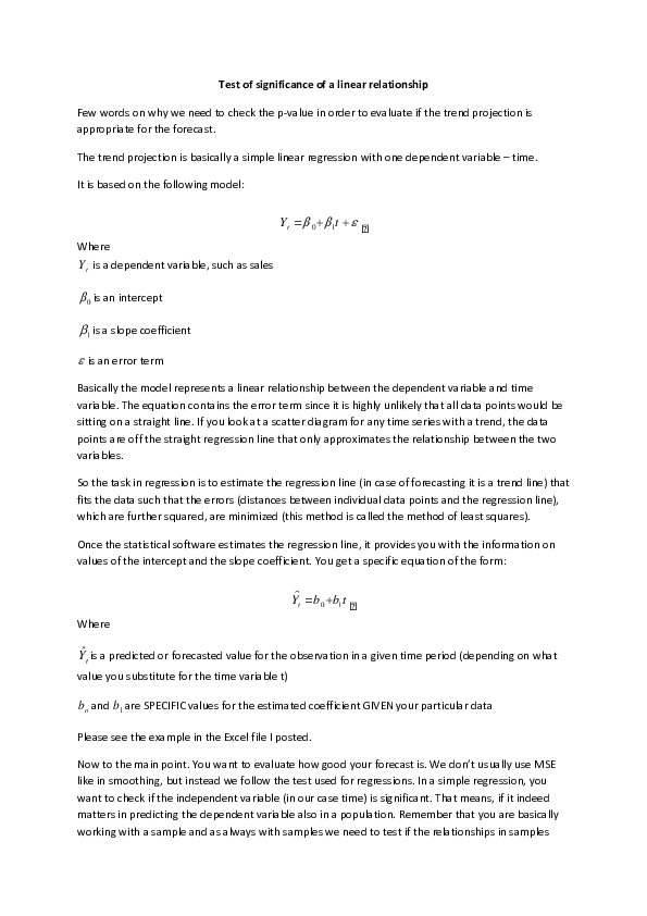 (DOC) Test of significance of a linear relationship
