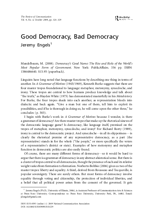 (PDF) Good democracy, bad democracy