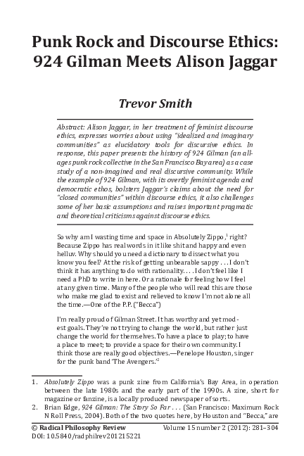 Pdf Punk Ethics 924 Gilman And Feminist Discourse
