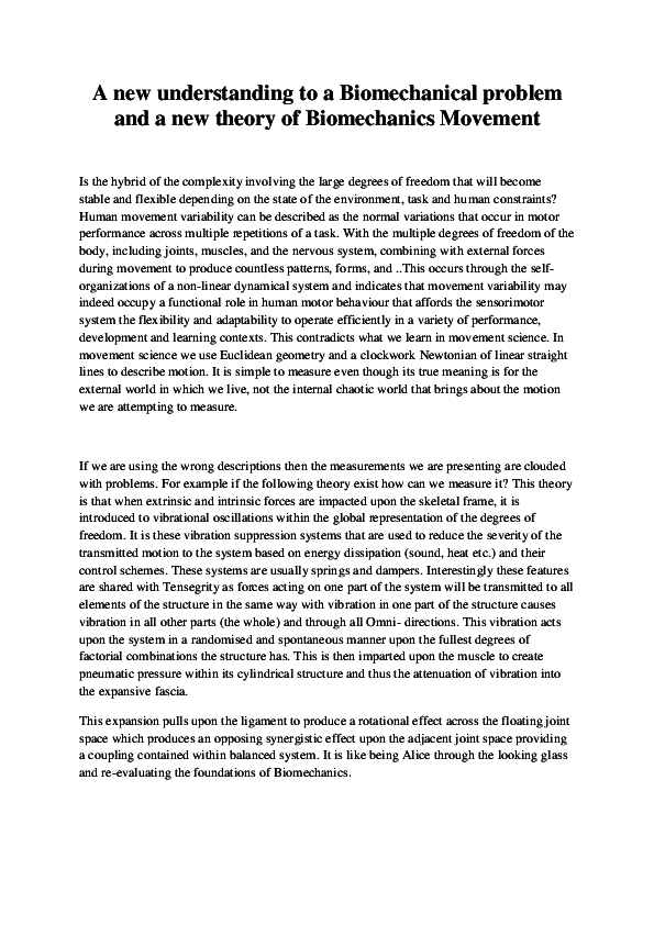 (PDF) A new understanding to a Biomechanical problem and a new theory ...