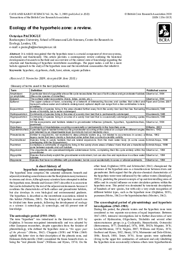 (PDF) The ecology of the hyporheos: a review - Cave and Karst Science