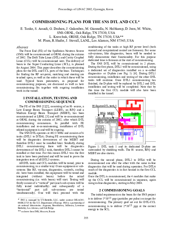 (PDF) COMMISSIONING PLANS FOR THE SNS DTL AND CCL