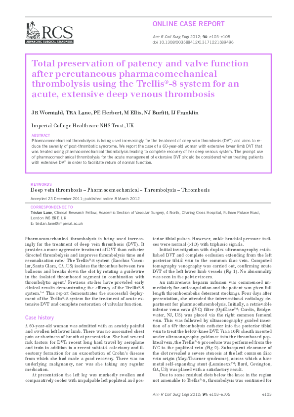(PDF) Successful Thrombolysis for Extensive DVT
