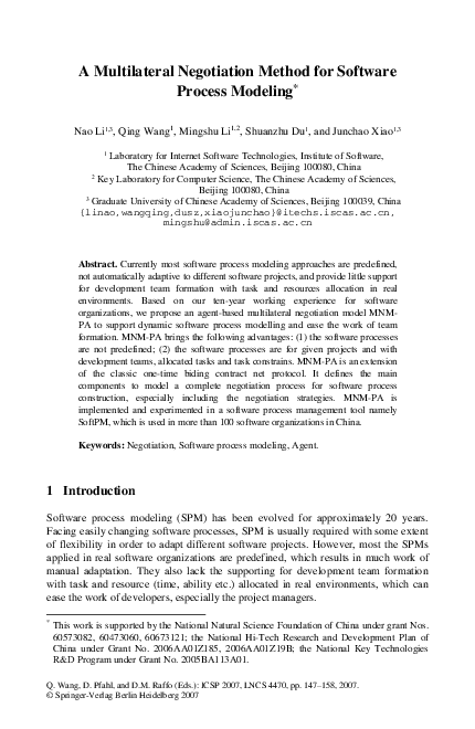 (PDF) A Multilateral Negotiation Method for Software Process Modeling