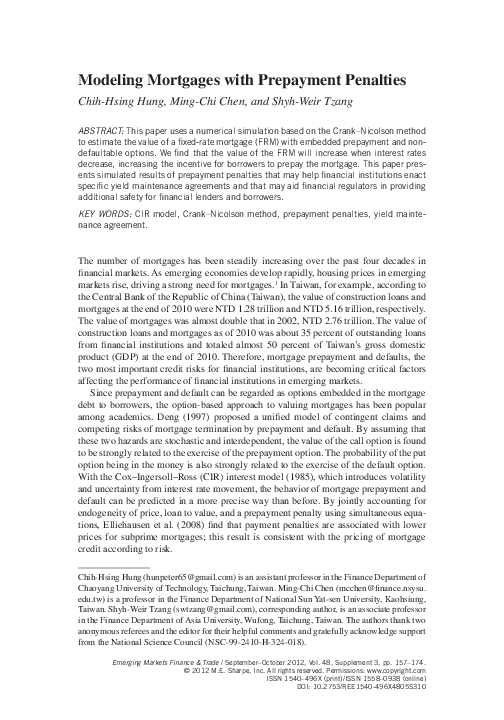 (PDF) Modeling mortgages with prepayment penalties