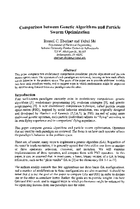 (PDF) Comparison between Genetic Algorithms and Particle Swarm Optimization