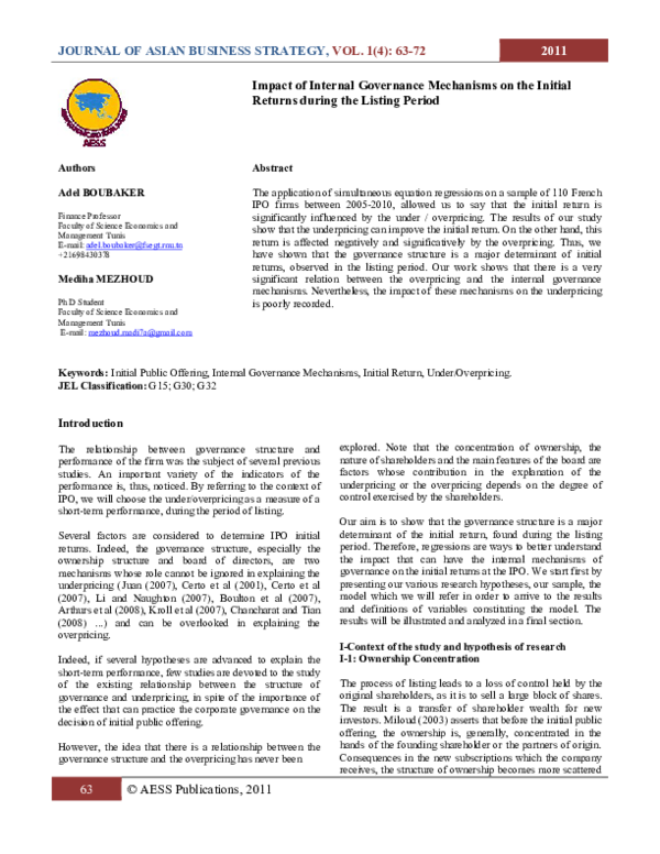 (PDF) Impact of Internal Governance Mechanisms on the Initial Returns ...