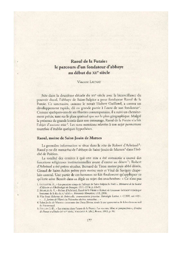 (PDF) Raoul de la Futaie : le parcours d’un fondateur d’abbaye au début ...