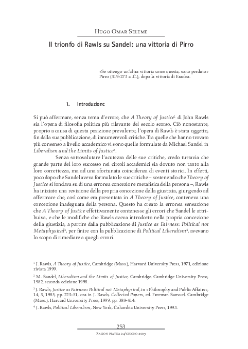 (PDF) Il Trionfo di Rawls su Sandel