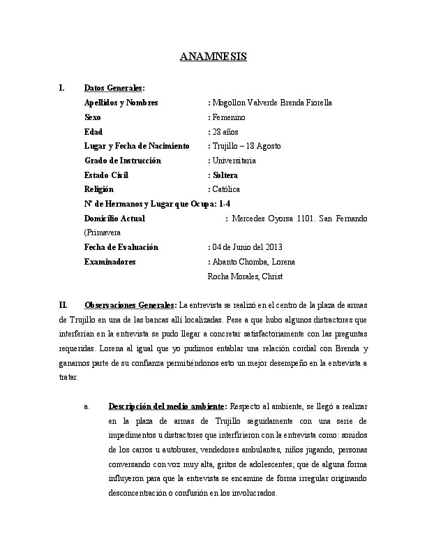 ANAMNESIS I. Datos Generales