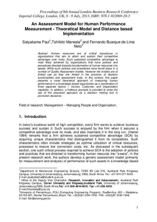 (PDF) An Assessment Model for Human Performance Measurement ...