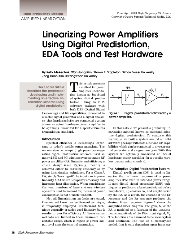 (PDF) Linearizing Power Amplifiers Using Digital Predistortion, EDA ...