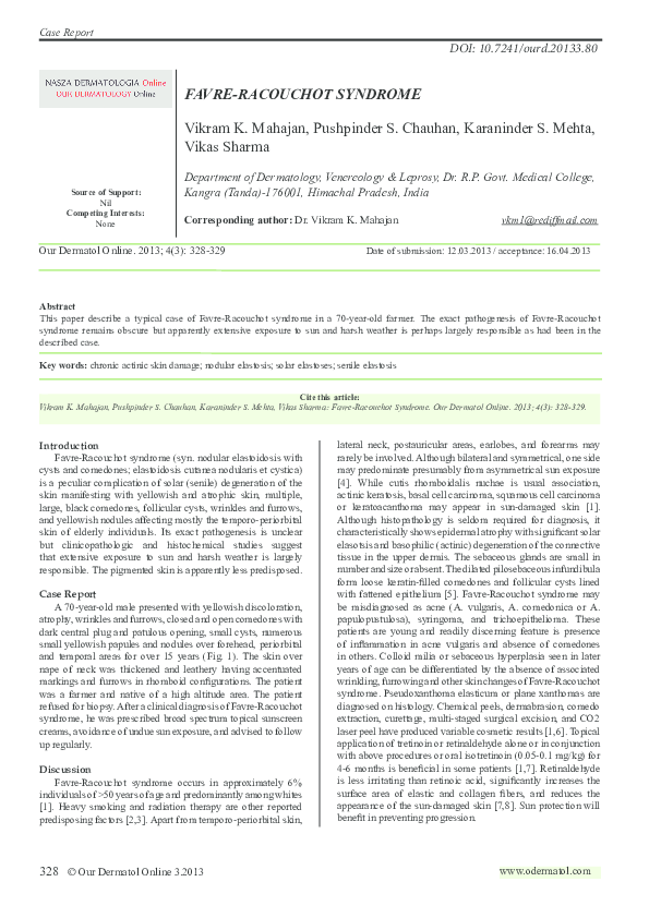 (PDF) Favre-Racouchot Syndrome