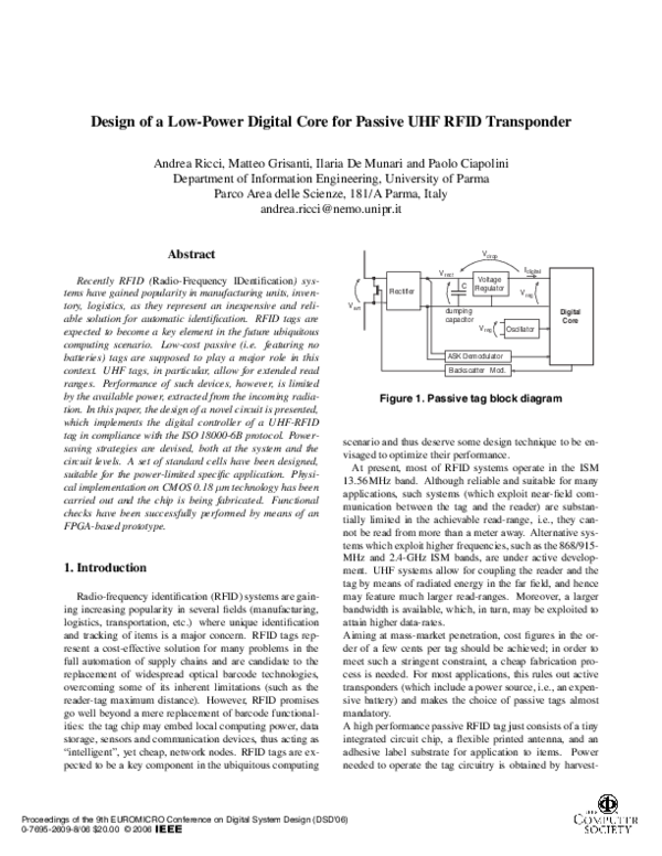 (PDF) Design of a low-power digital core for passive UHF RFID transponder