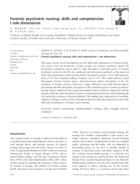 (PDF) Forensic psychiatric nursing: skills and competencies: I role ...