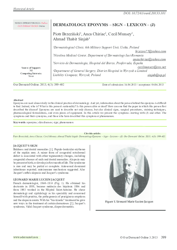 (PDF) Dermatology Eponyms – sign –Lexicon (J)