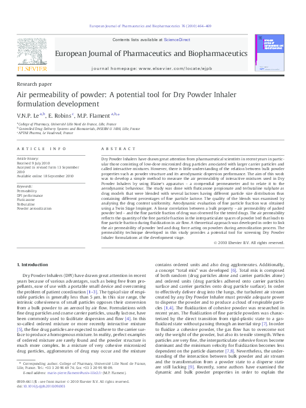 (PDF) Air permeability of powder: A potential tool for Dry Powder ...