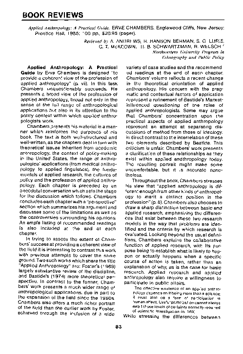 (PDF) Applied Anthropology: A Practical Guide by Erve Chambers (review)