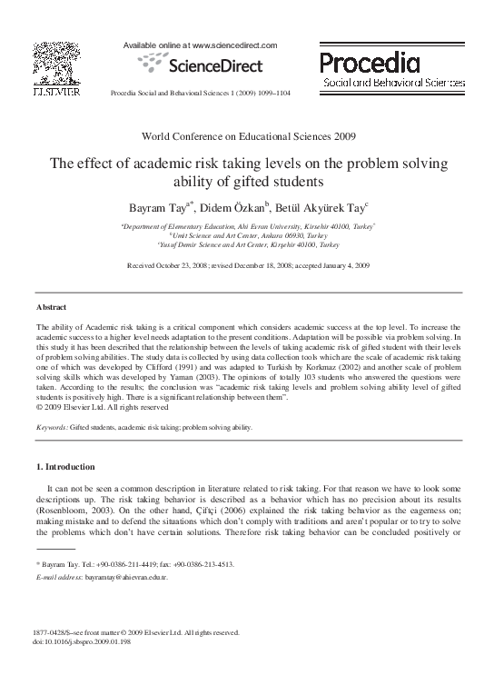 (PDF) The effect of academic risk taking levels on the problem solving ...