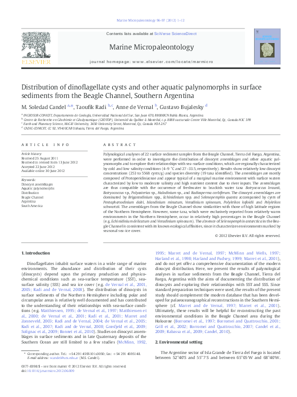 (PDF) Distribution of dinoflagellate cysts and other aquatic ...