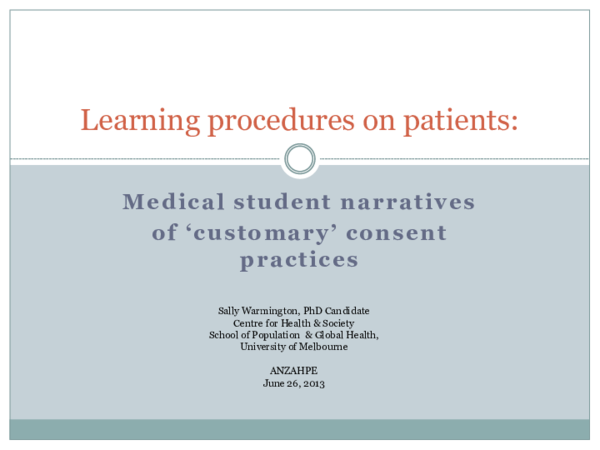 (PPT) Learning procedures on patients: Medical student narratives of ...