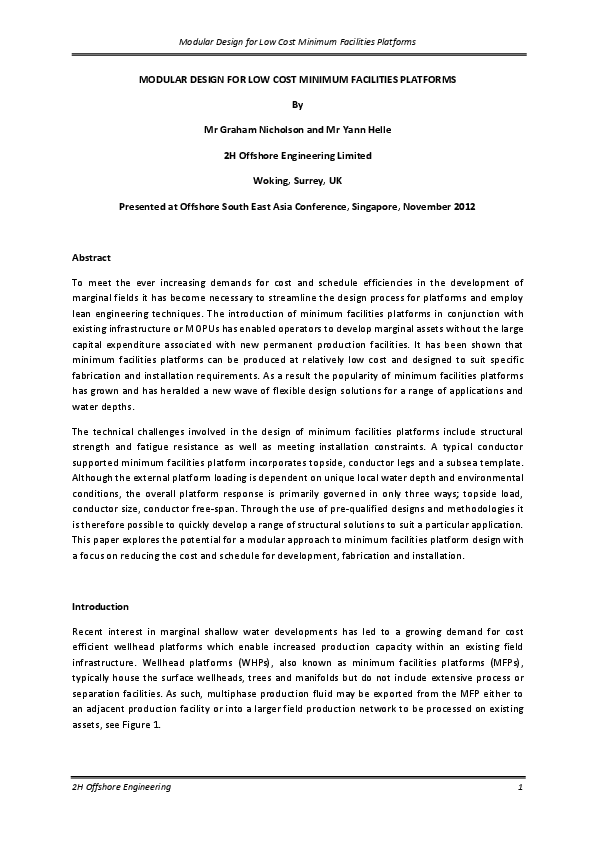 (PDF) Modular Design for Low Cost Minimum Facilities Platforms 2H ...
