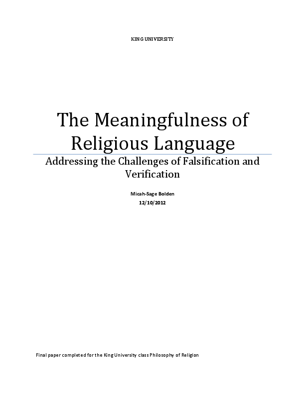 (DOC) The Meaningfulness of Religious Language: Addressing the ...