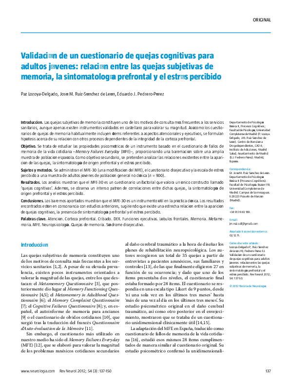 (PDF) The Prospective and Retrospective Memory Questionnaire